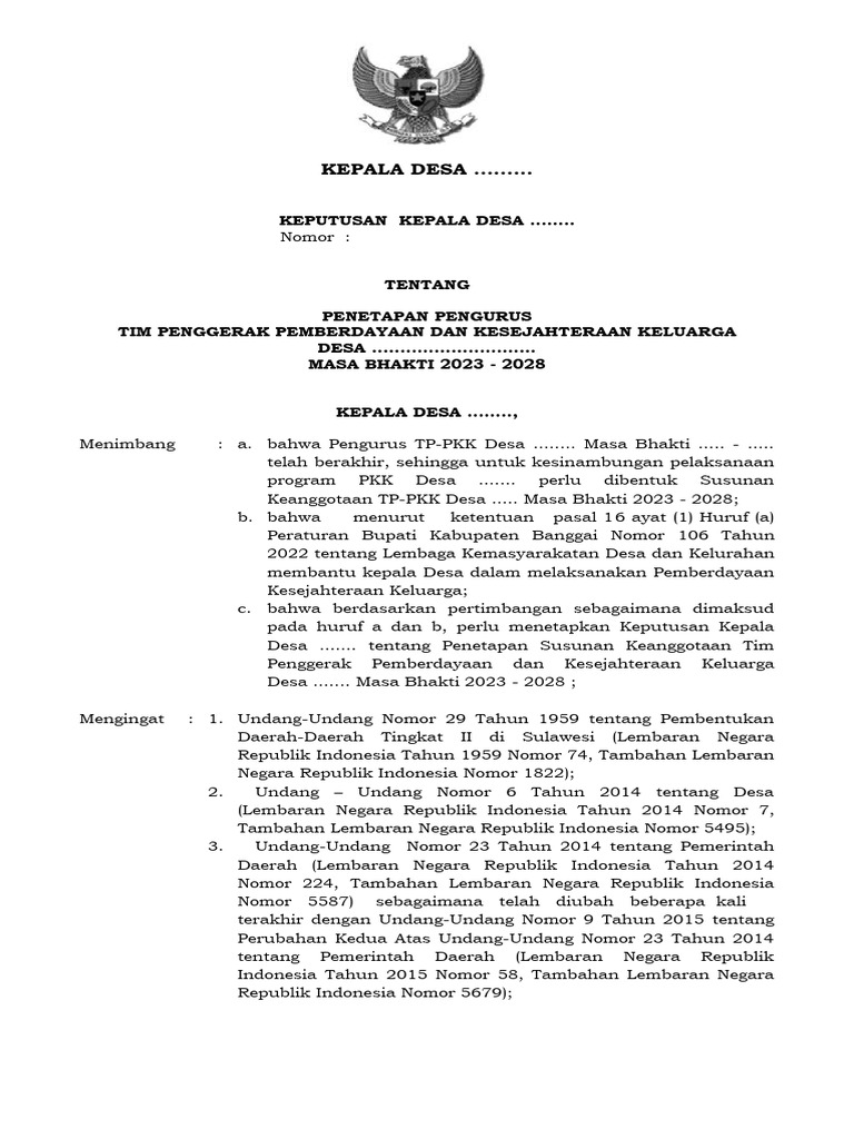 Format Sk. Tp-pkk Desa | PDF
