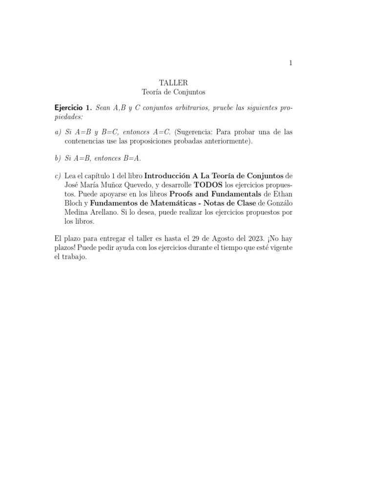 Taller 1 Teoría de Conjuntos | PDF