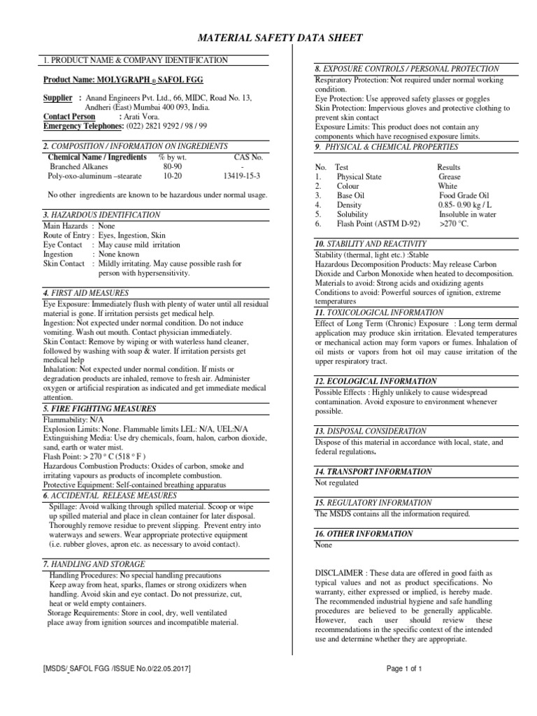MSDS SAFOL - FGG - msds1 | Download Free PDF | Combustion | Chemical Substances