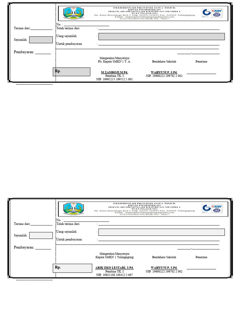 Contoh Format Kwitansi Resmi Sekolah | PDF