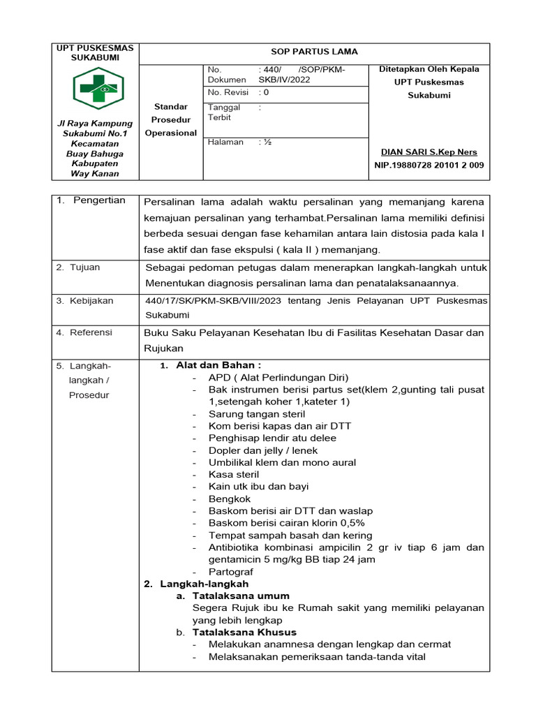 Sop Partus Lama | PDF