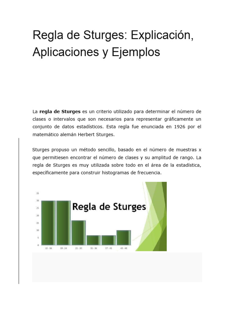 Regla de Sturges | PDF | Histograma | Estadísticas