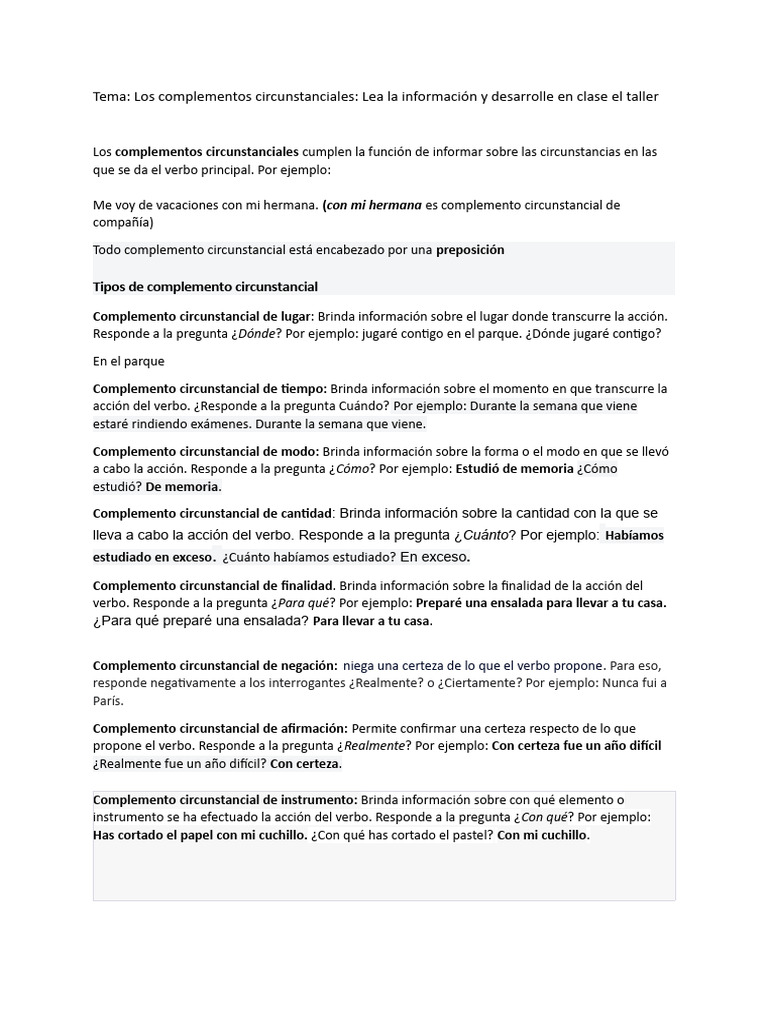 Tipos y Ejemplos de Complementos Circunstanciales | PDF | Verbo