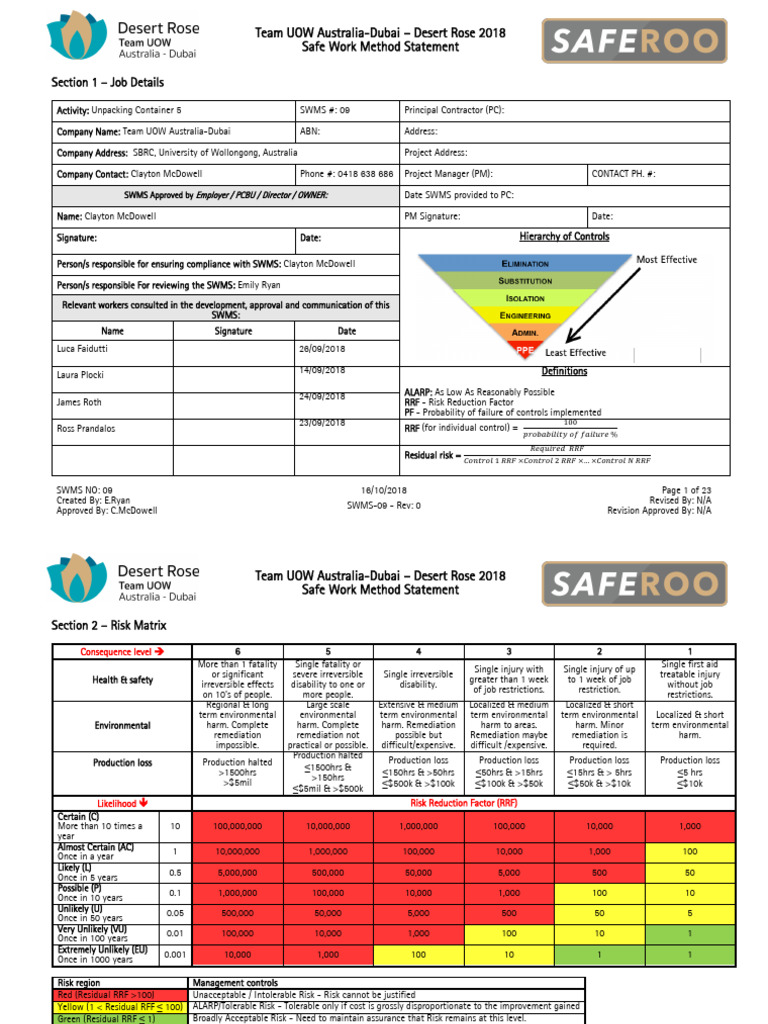 SWMS 01 - Container 5 Assembly | PDF | Safety