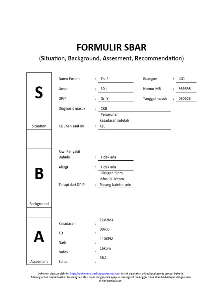 3.7.1.b Bukti Komunikasi Efektif (SBAR Dan TBAK) Dengan Fasilitas Kesehatan Rujukan | PDF
