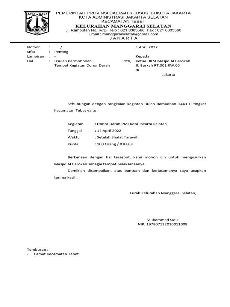 Surat Permohonan Donor Darah PMI | PDF