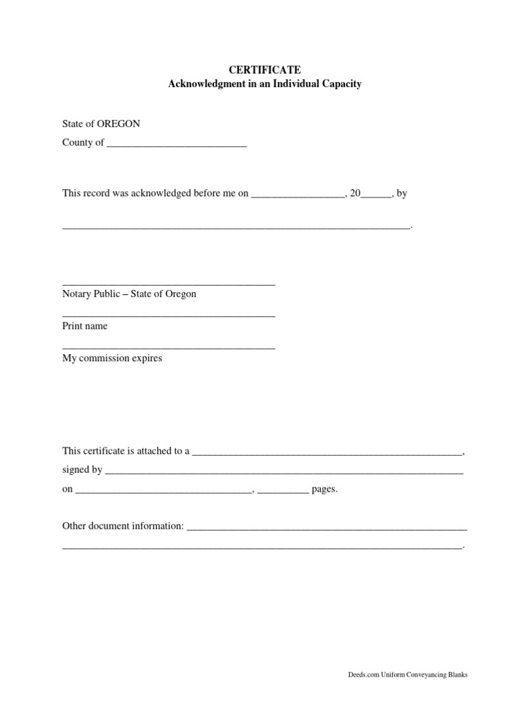 CERTIFICATE Acknowledgment in An Individual Capacity | PDF