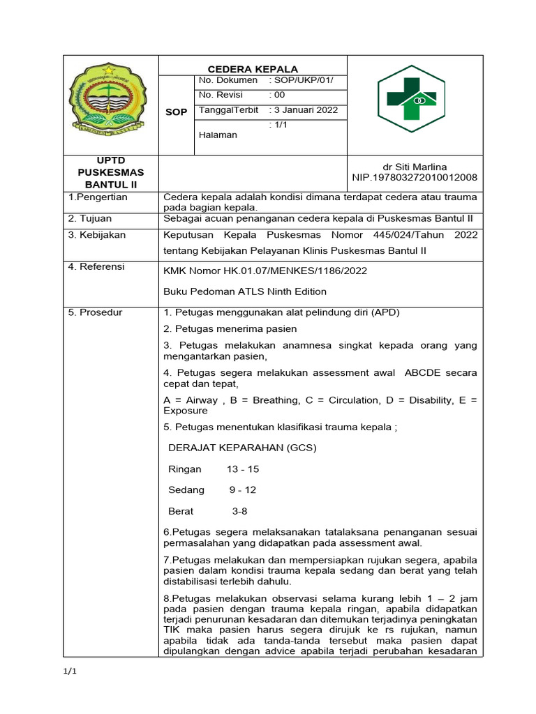 Sop Cedera Kepala | PDF