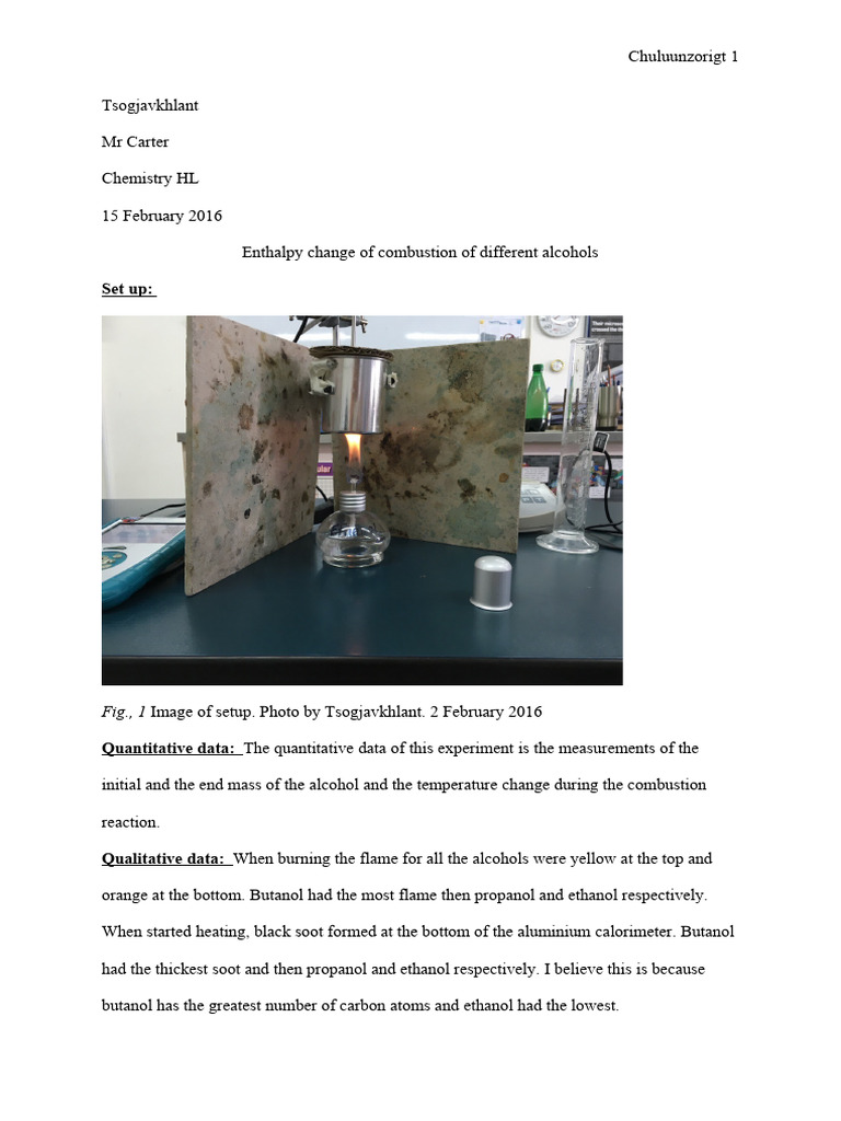 Enthalpy Change of Alcohol Combustion | PDF | Combustion | Chemical Bond