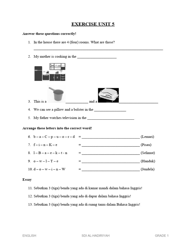 Grade 1 - Exercise Unit 5 | PDF