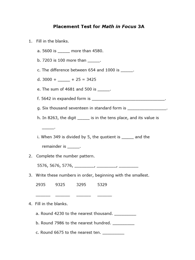 Math in Focus 3A Worksheet | PDF | Numbers