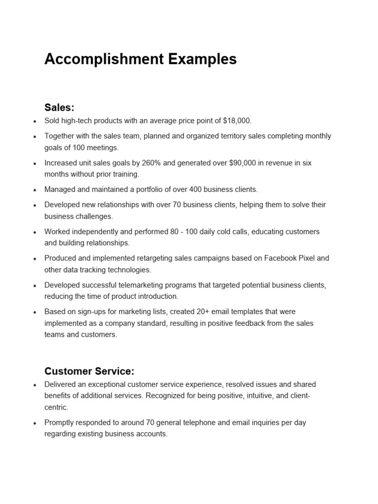 Accomplishment Examples | PDF | Sales | Return On Investment