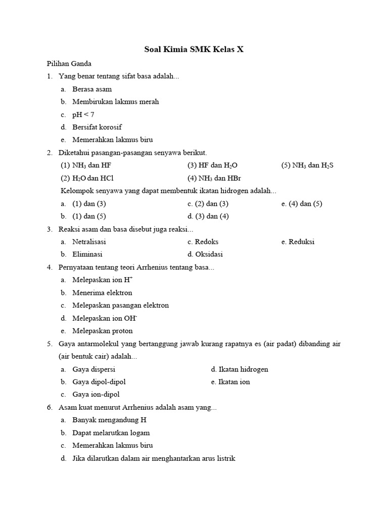 Soal Uts Kimia Kelas X | PDF