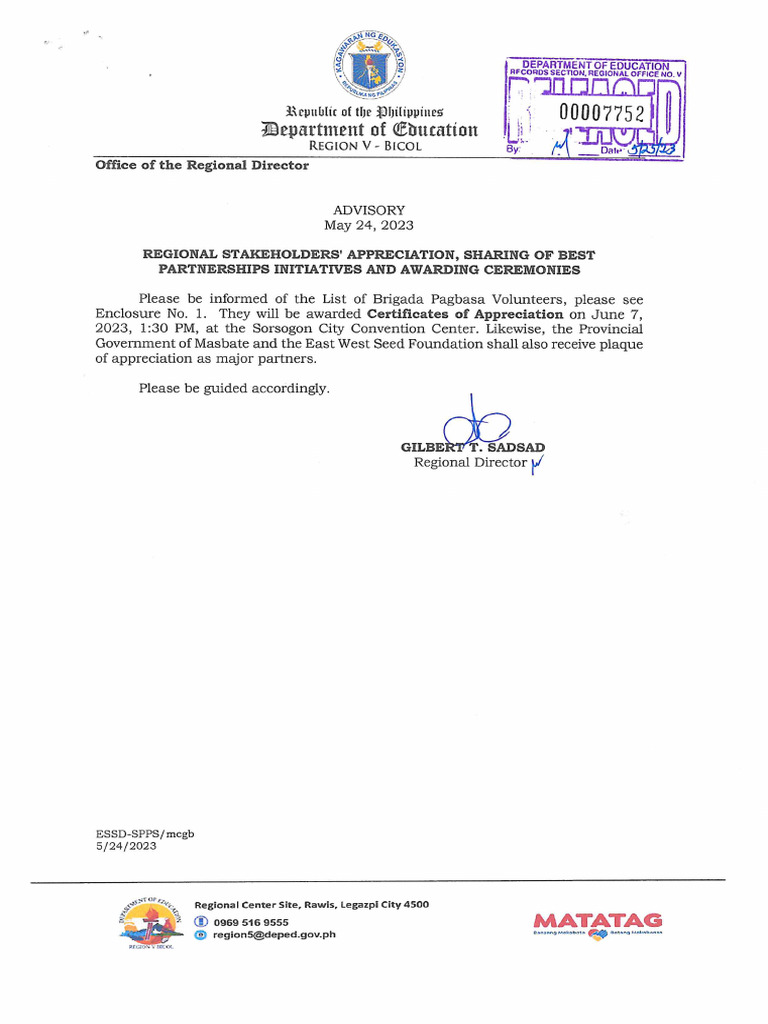 Advisory - Regional Stakeholders' Appreciation, Sharing of Best ...