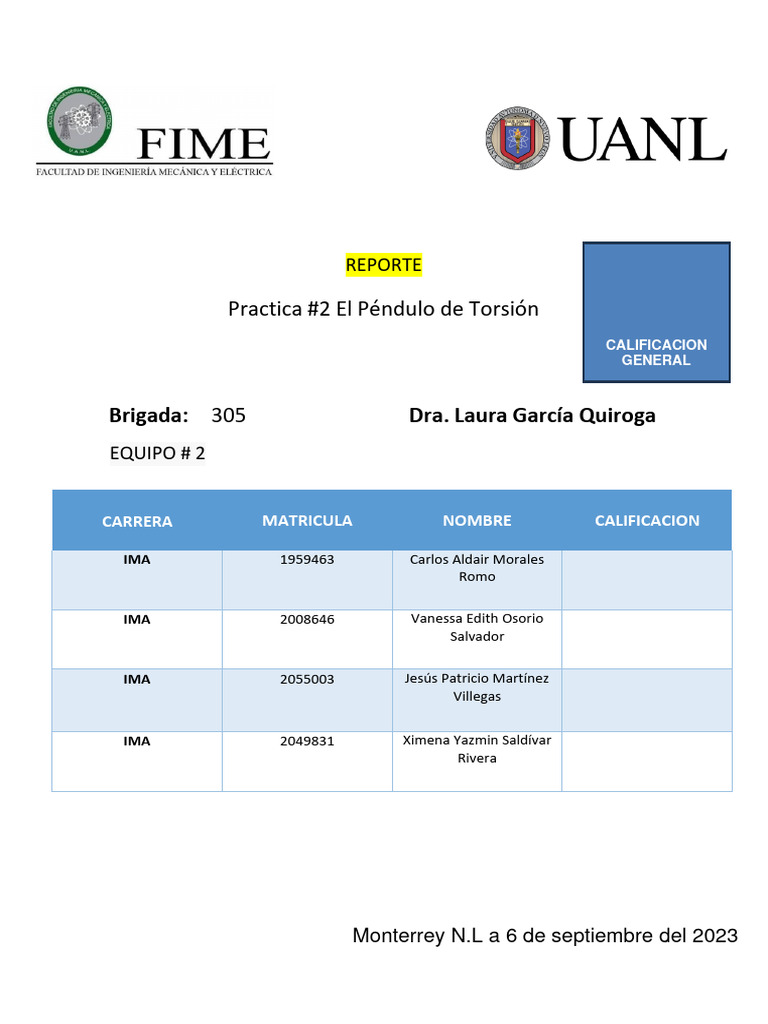 Reporte - Practica2 - (1) 11 | PDF | Péndulo | Masa