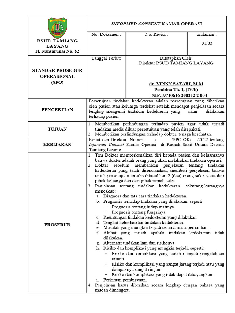 SPO Informed Consent Kamar Operasi | PDF