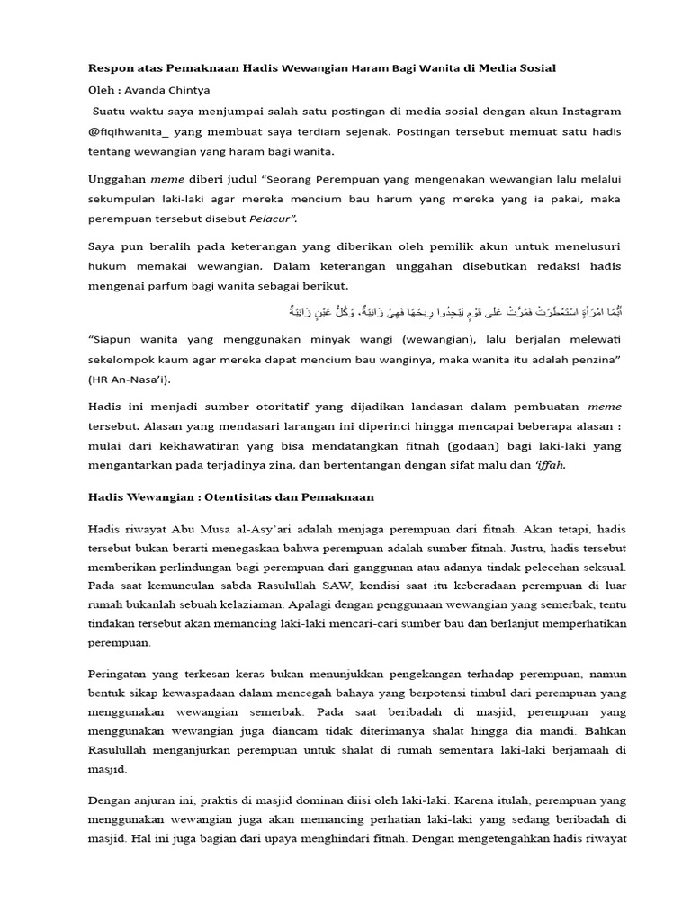Contoh Tulisan Artikel Populer - Respon Atas Pemaknaan Hadis Dayyuts | PDF