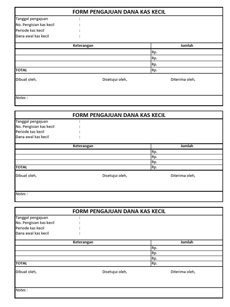 Formulir Pengajuan Dana Kas Kecil | PDF