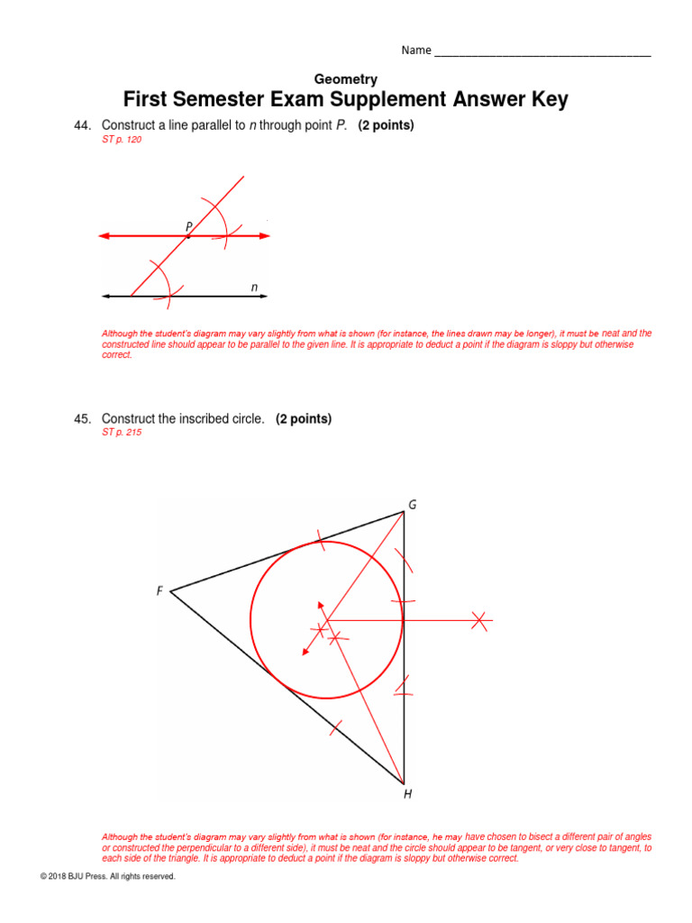 Geometry Exam Answer Key Guide | PDF | Theorem | Circle