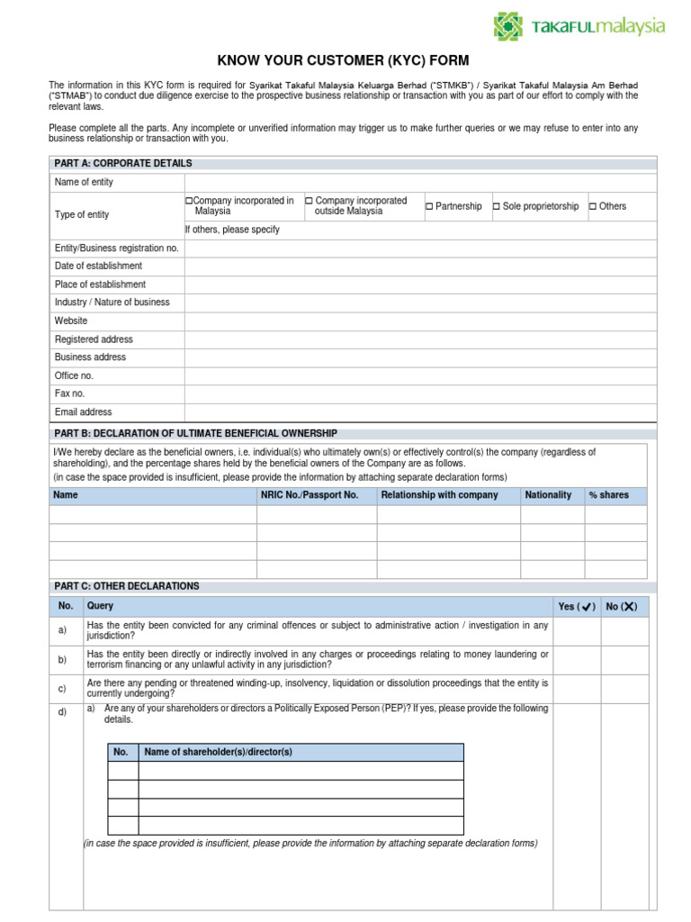 KYC Form for Syarikat Takaful Malaysia | PDF | Liquidation | Justice