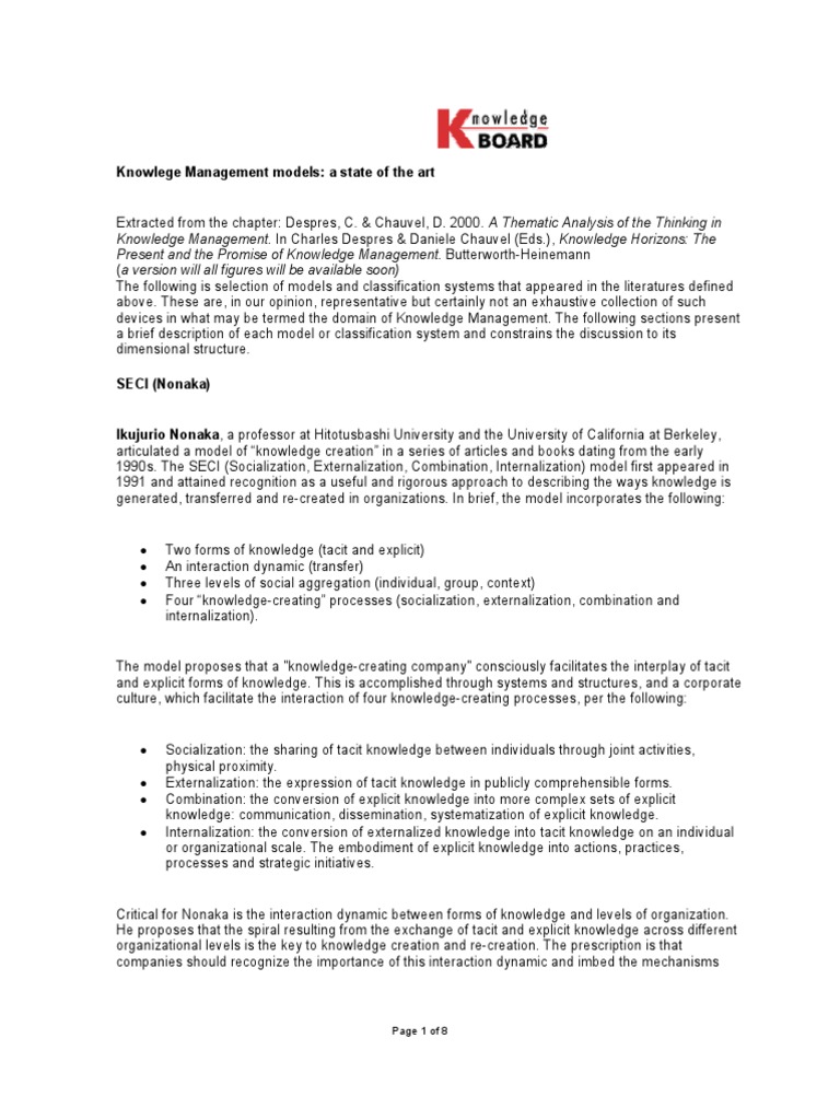 KM Models - A State of The Art | PDF | Tacit Knowledge | Knowledge ...