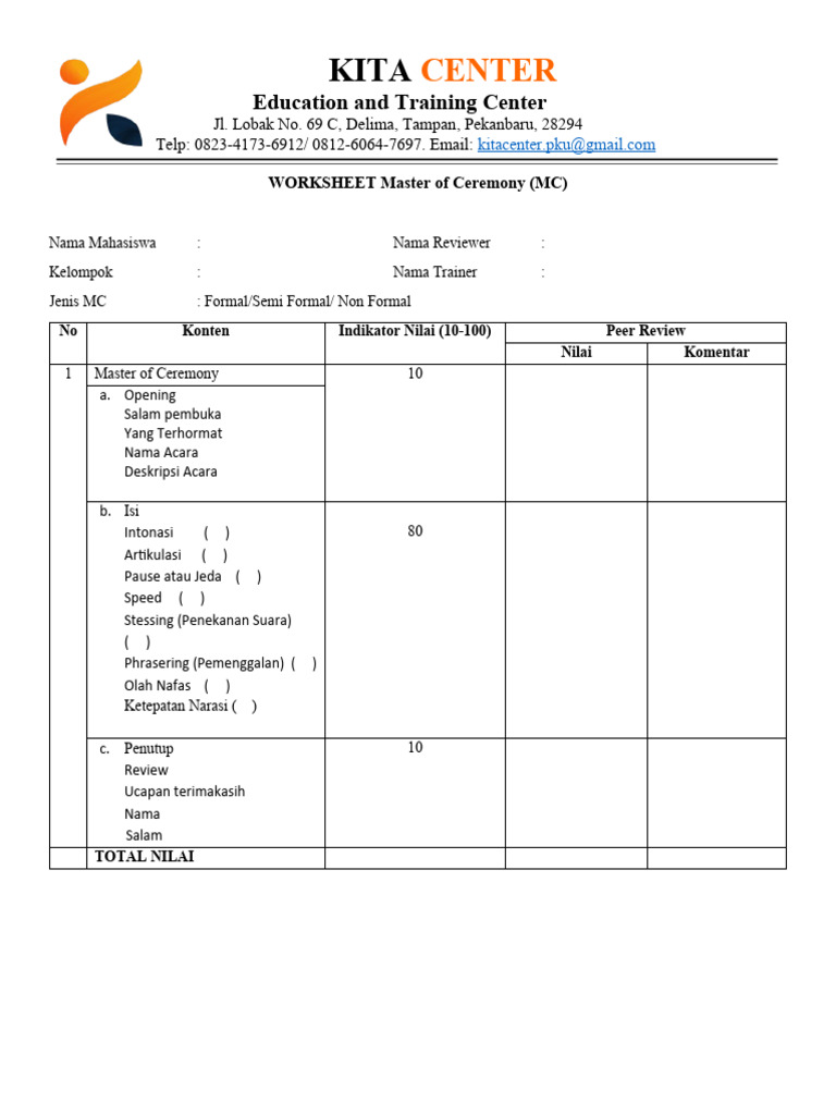 Worksheet Master of Ceremony | PDF