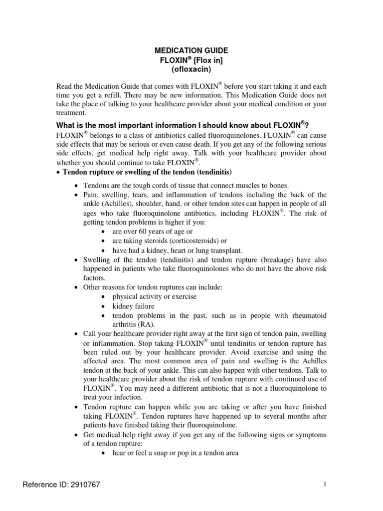 Medication Guide Floxin (Flox In) (Ofloxacin) : Reference ID: 2910767 | Download Free PDF ...