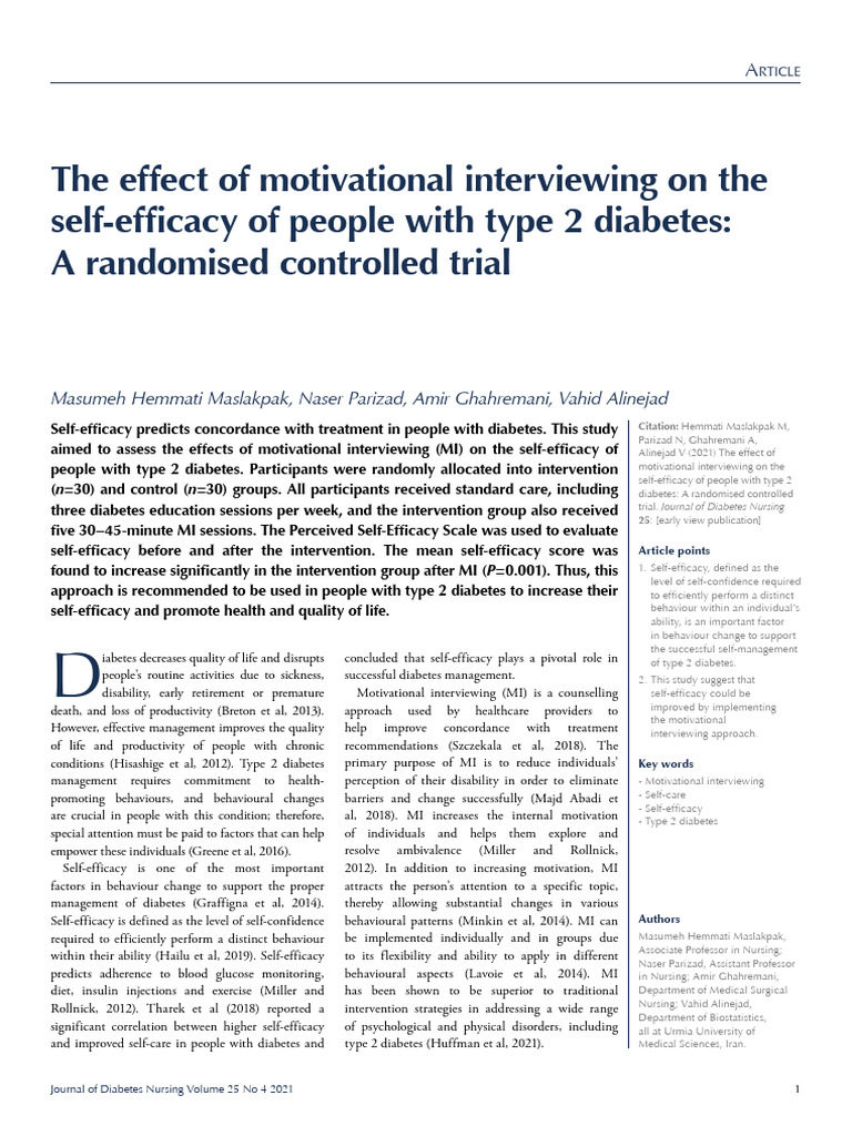 The Effect Of Motivational Interviewing On The Pdf Self Efficacy