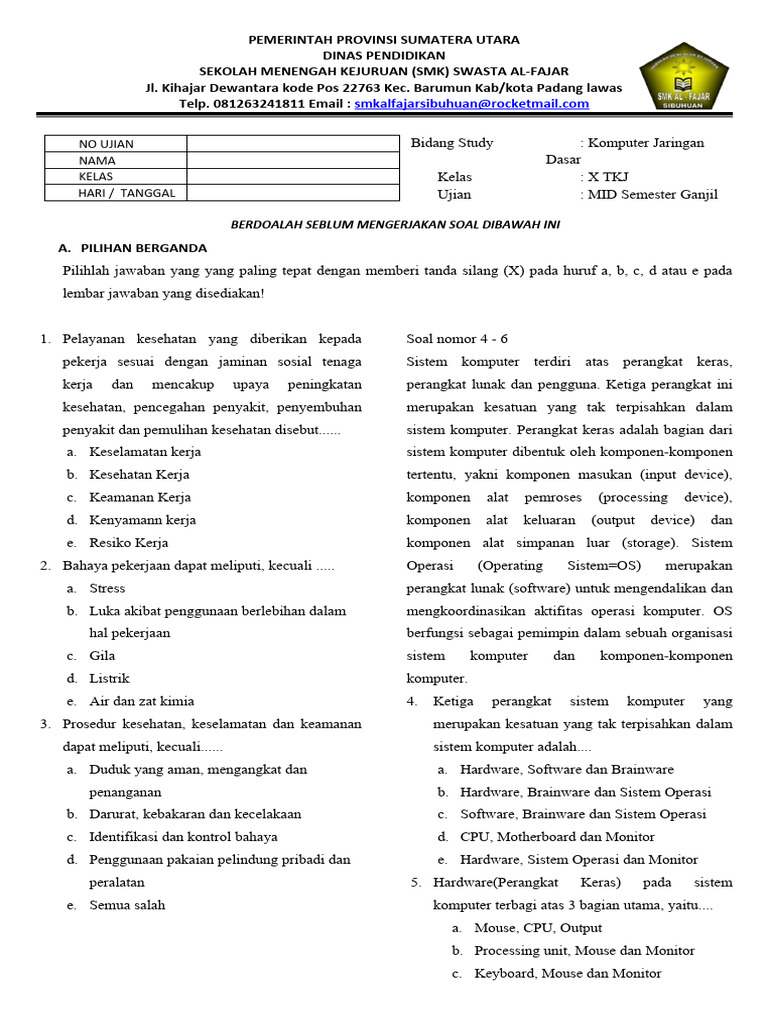 Soal Mid 1 KJD X TKJ 2022 | PDF