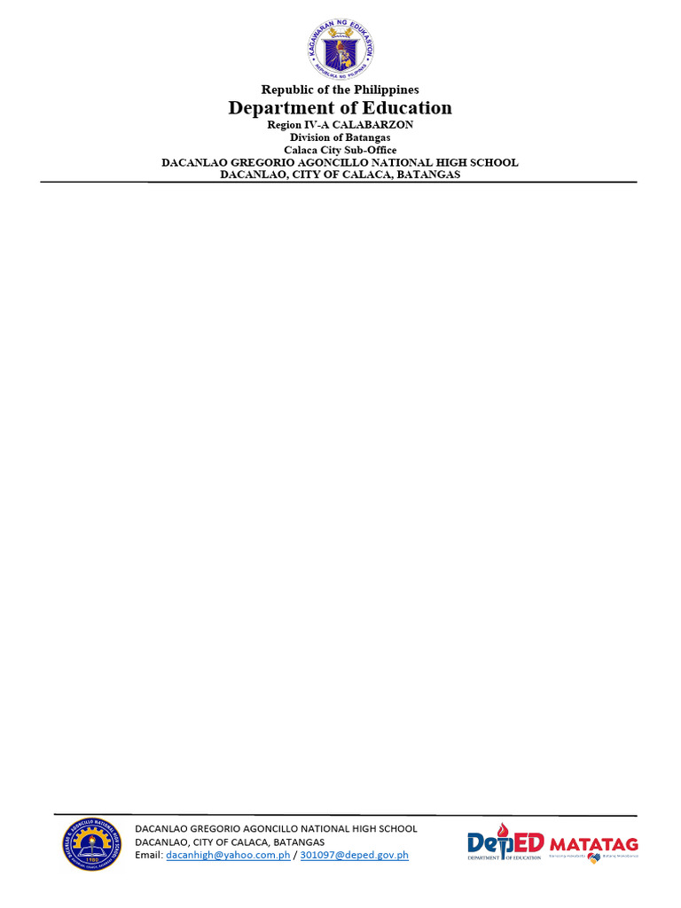 Dacanlao Gregorio Agoncillo HS Letterhead | PDF | Wellness