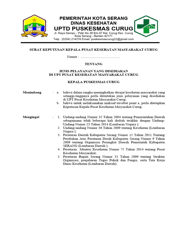 SK Tentang Jenis Pelayanan | PDF