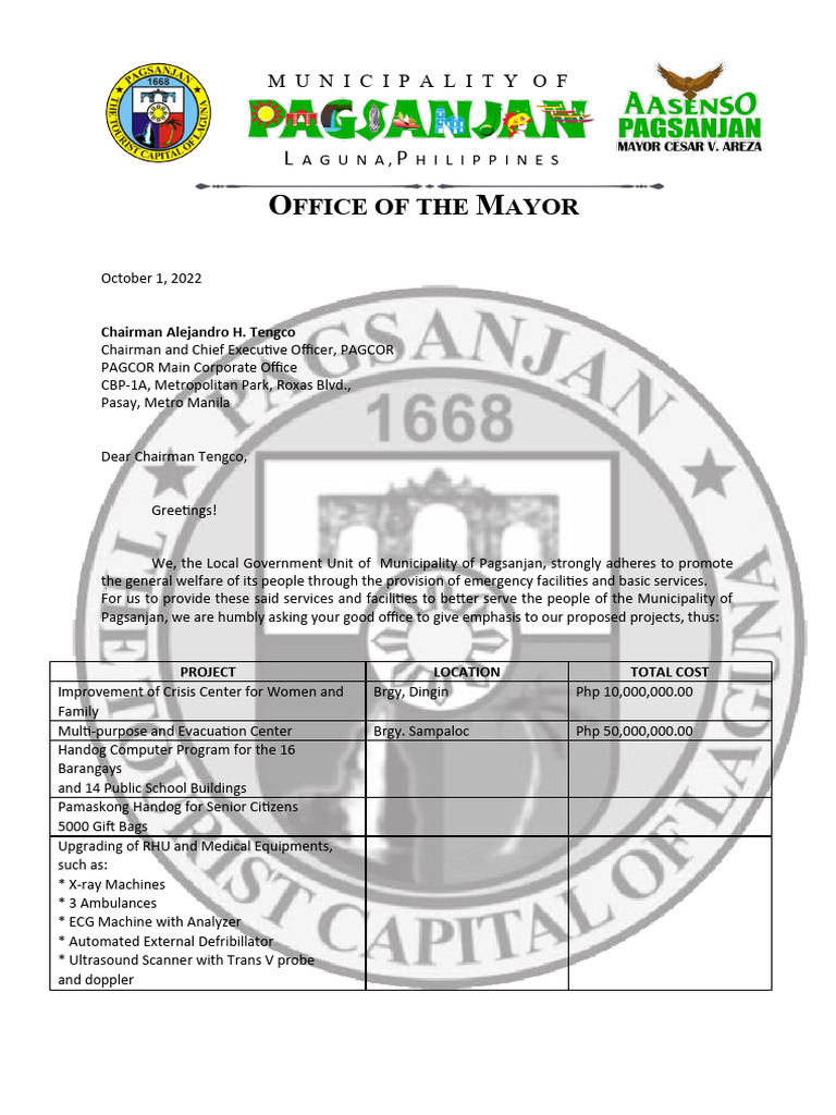 Pagcor Request Letter | PDF | Social Science