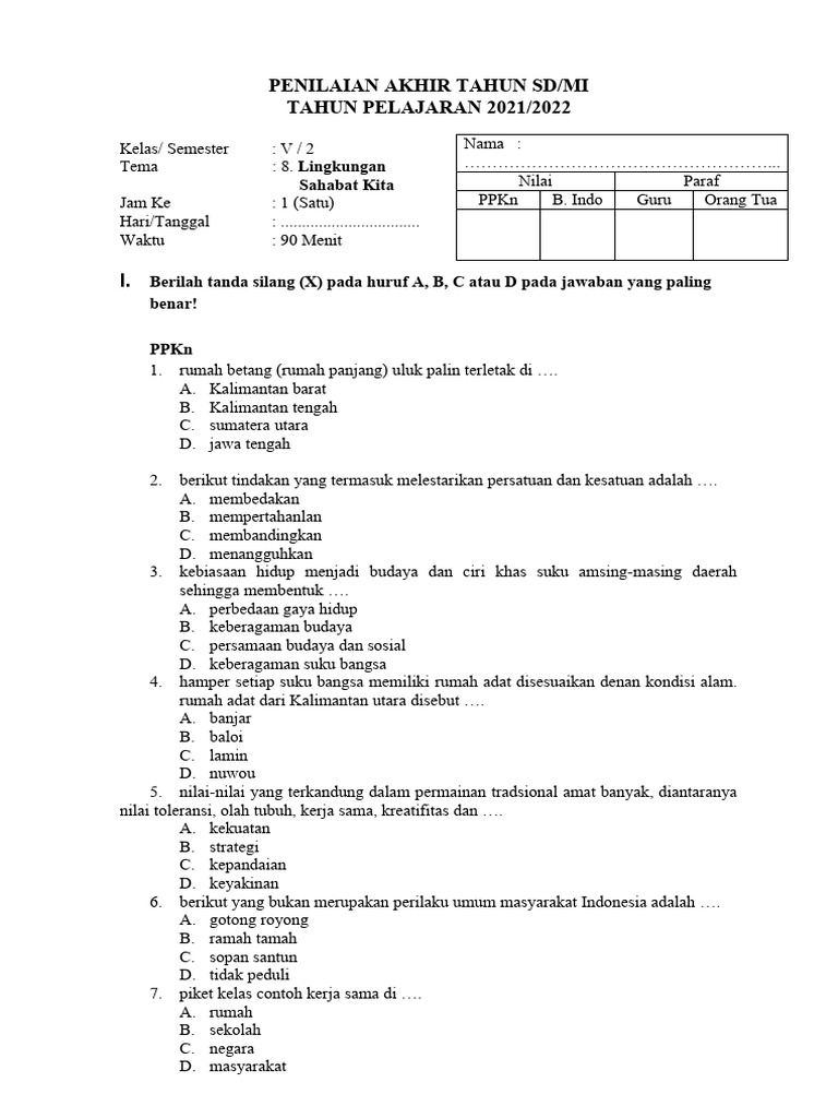 Soal Pat Tema 8 Kls 5 Sesi 1 | PDF