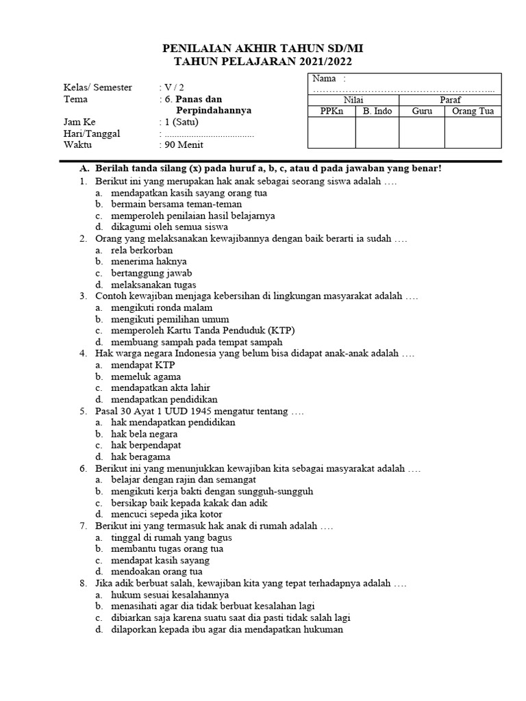 Soal Pat Tema 6 KLS 5 Sesi 1 | PDF | Ilmu Sosial | Seni & Disiplin Bahasa