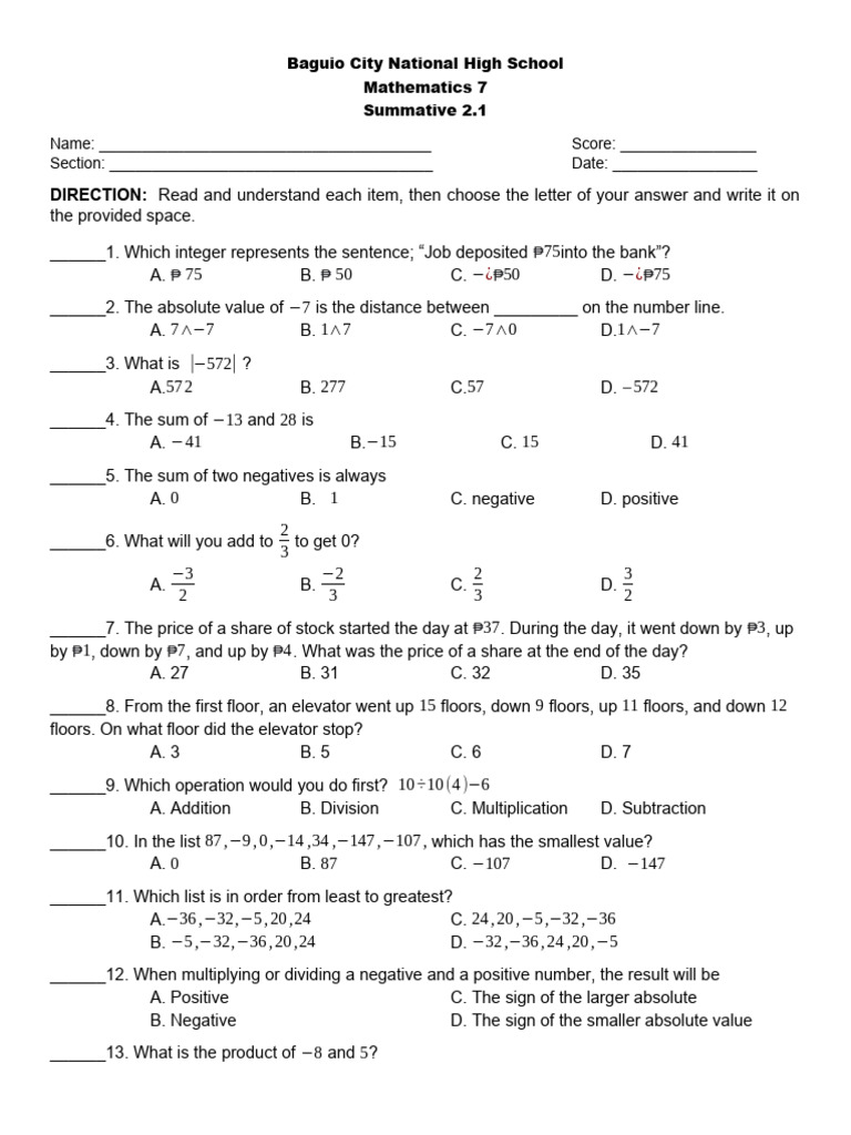 Second Quarter Summative 1 | PDF | Multiplication | Summation
