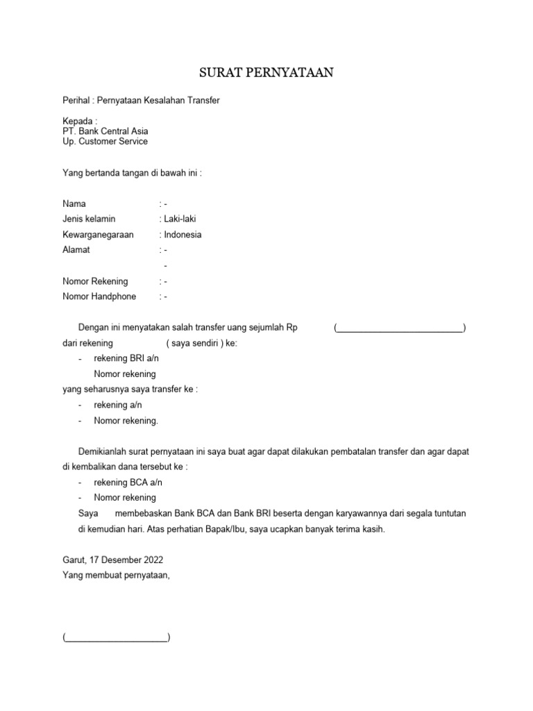 SURAT PERNYATAAN Salah TF | PDF