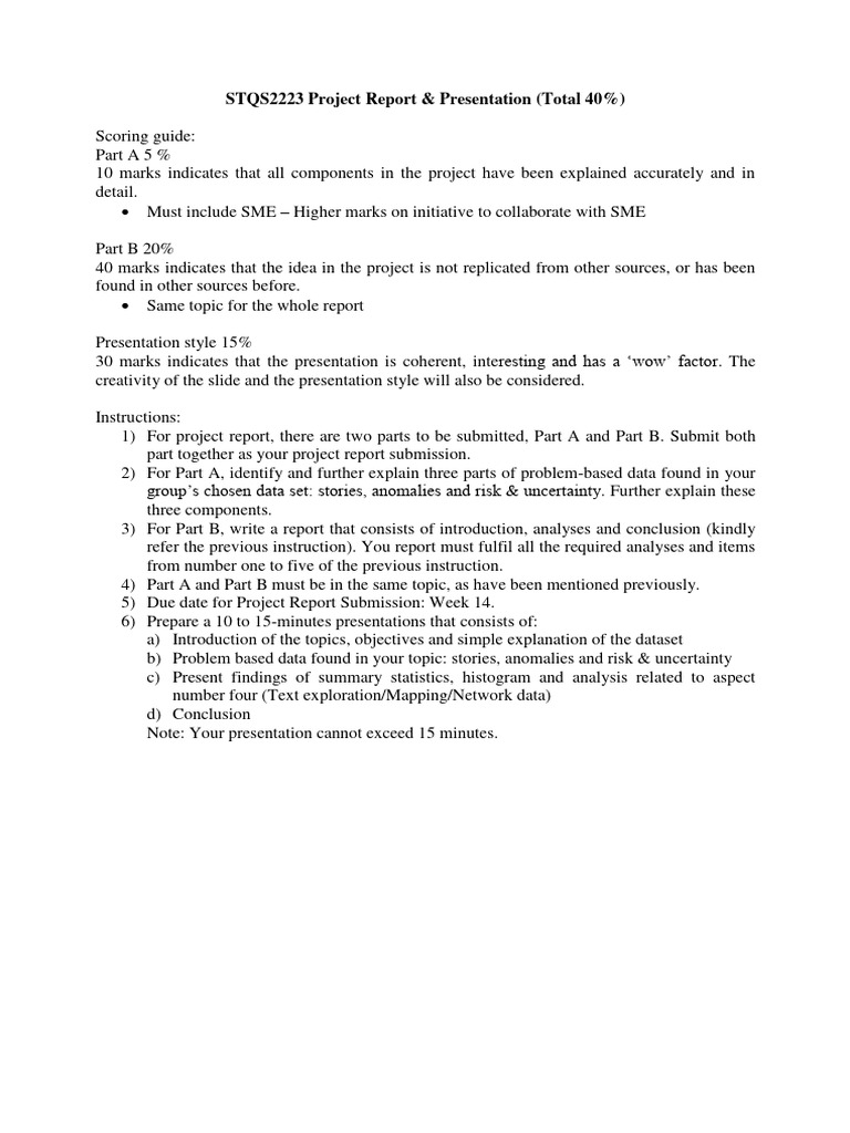 Info For Report Submission and Presentation (40%) | PDF