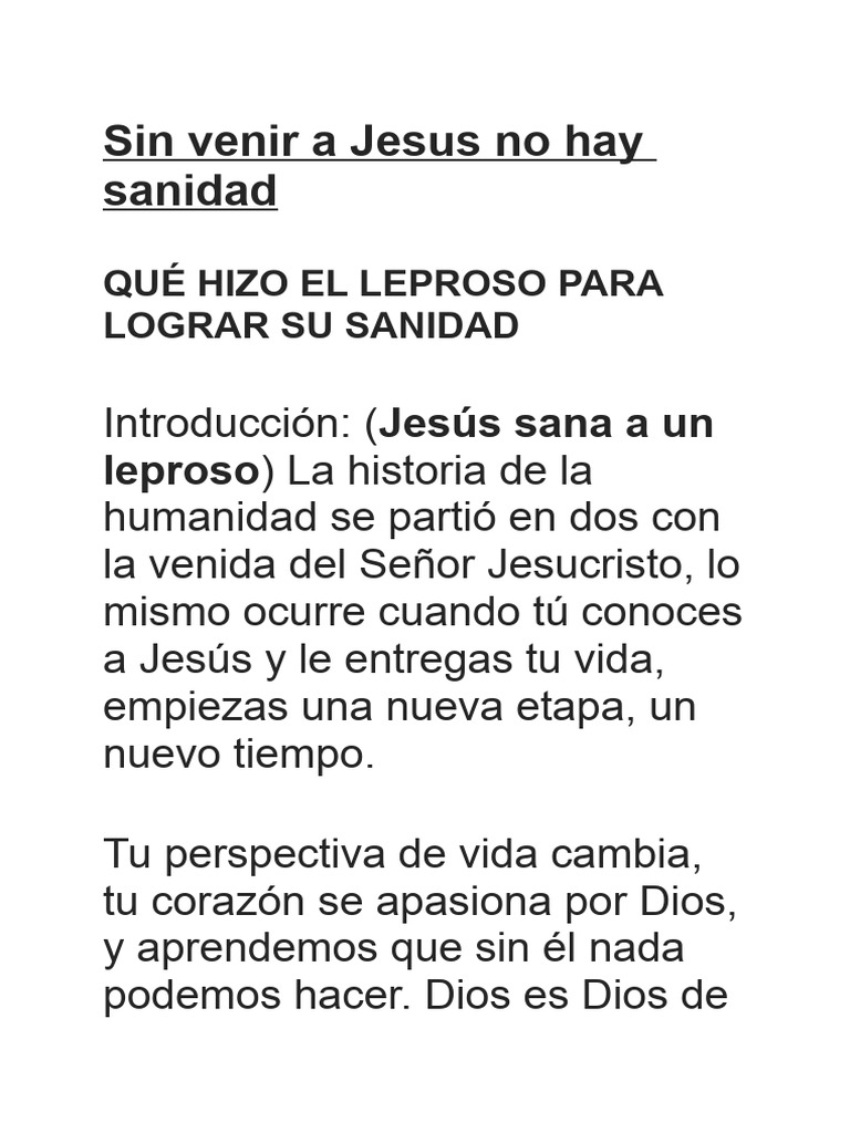 Sin Venir A Jesus No Hay Sanidad | PDF | Jesús | Lepra