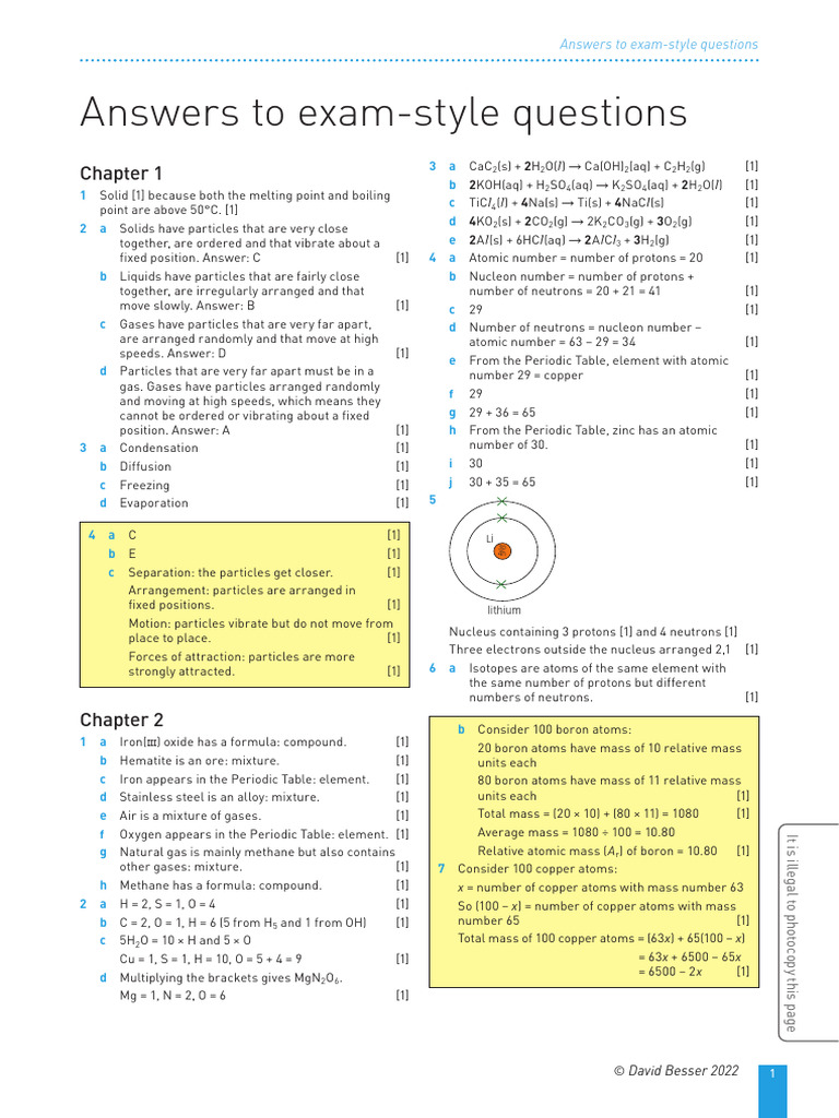Cambridge IGCSE ANSWERS Chemistry Study and Revision Guide Third ...