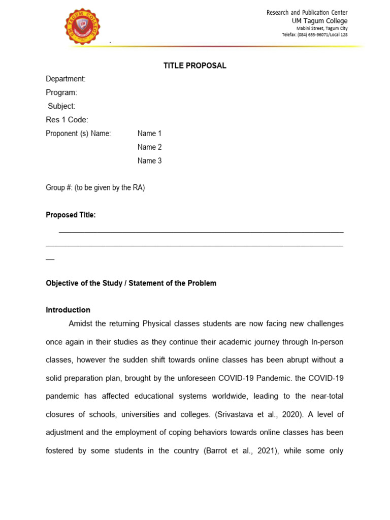 4 Sample Title Proposal Quanti | PDF | Self Efficacy | Qualitative Research