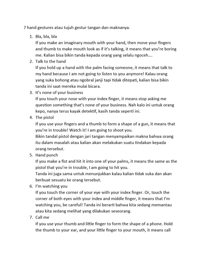7 hand gestures atau tujuh gestur tangan dan maknanya | PDF