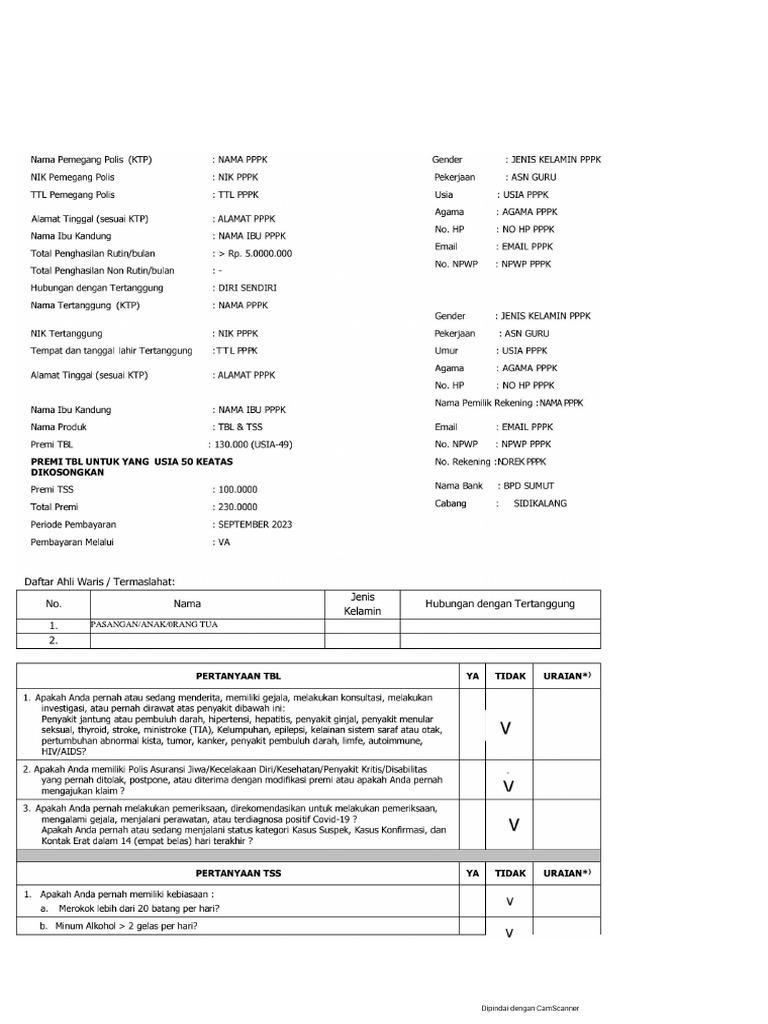 CONTOH PENGISIAN FORMULIR TASPEN MADINA | PDF