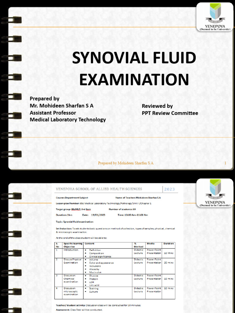 Synovial Fluid Examination | PDF | Musculoskeletal System | Clinical Medicine