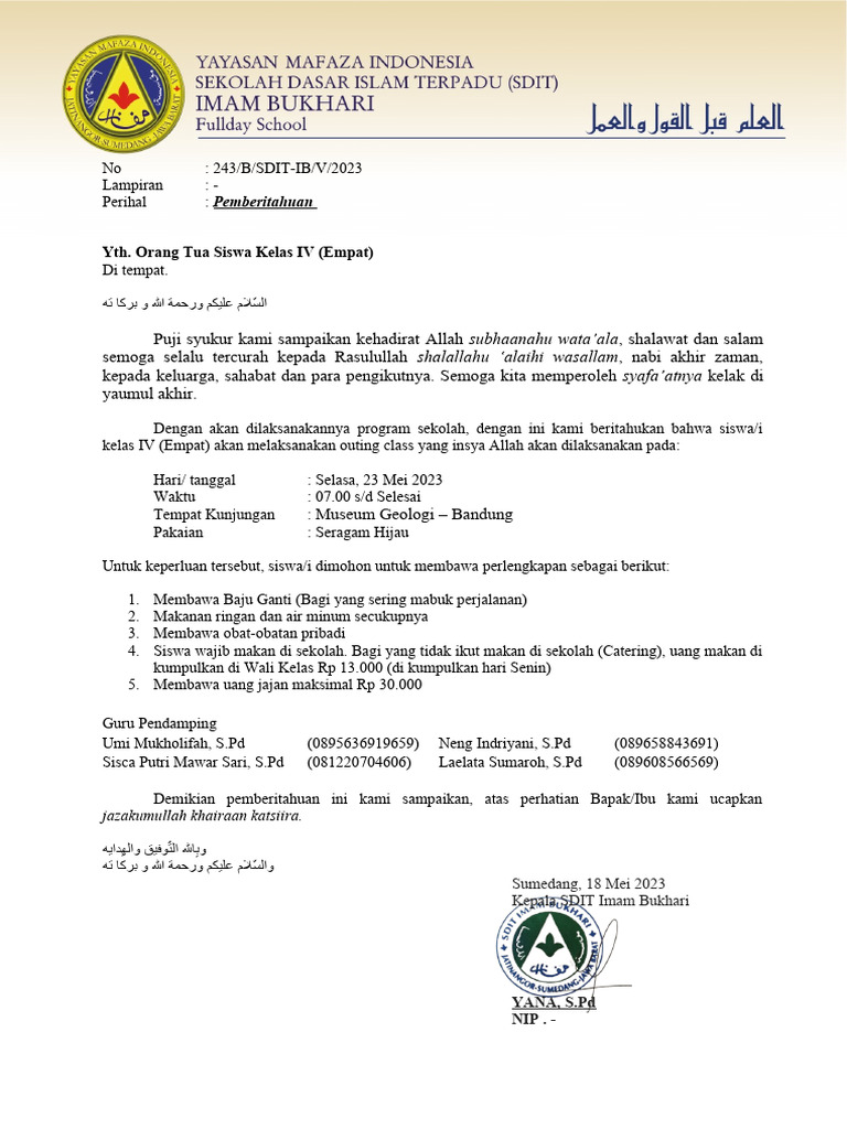 Surat Kunjungan Museum Geologi | PDF