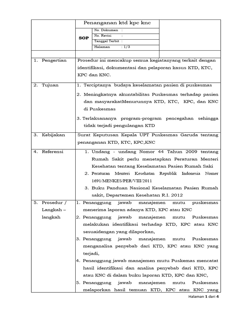 Sop Penanganan KTD | PDF