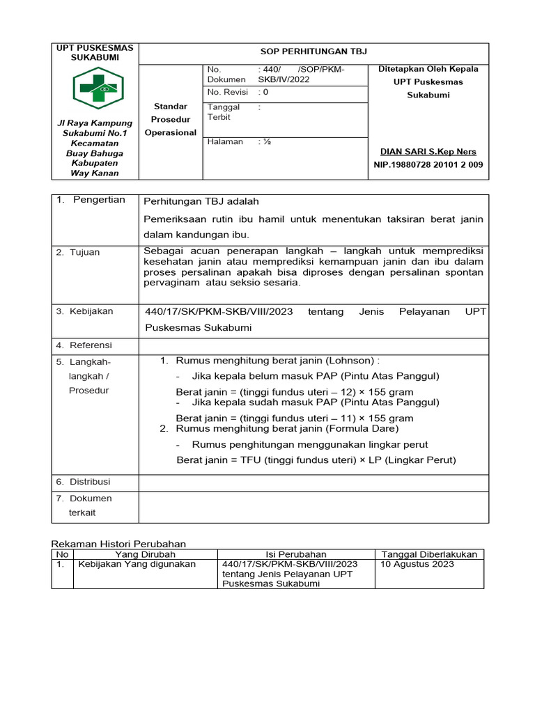 Sop Perhutungan TBJ | PDF