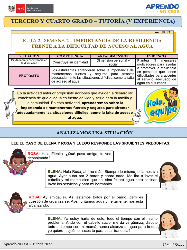 FICHA DE ACT 2 - 3° y 4° GRADO TUTORIA | PDF | Resiliencia psicológica