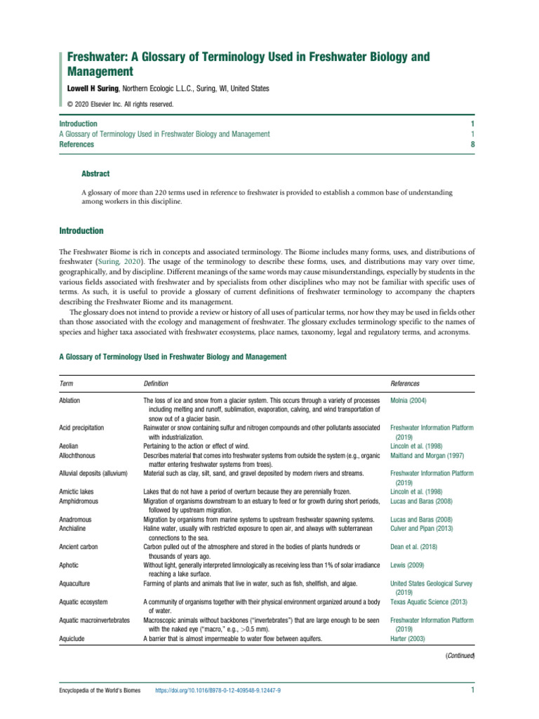 Freshwater A Glossary of Terminology Used in Freshwater Biology and ...