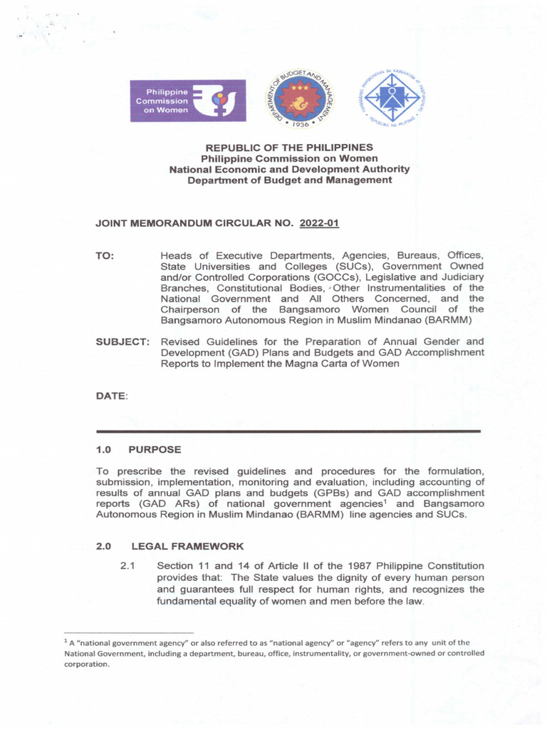 PCW DBM NEDA Joint Memorandum Circular 2022 01 | PDF