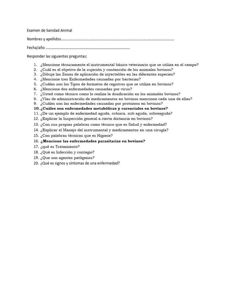 Examen de Sanidad Animal Elias - 2023 | PDF
